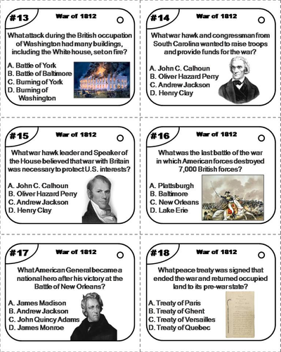 War of 1812 Task Cards | Teaching Resources