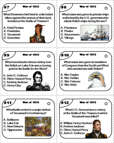 War of 1812 Task Cards | Teaching Resources
