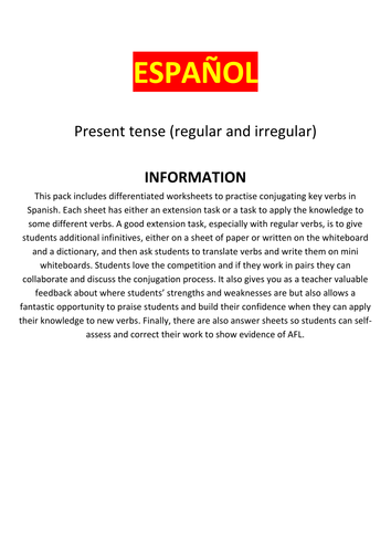 Spanish, present tense: Differentiated verb drills for conjugation ...