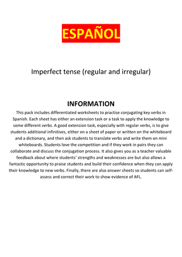 Spanish, imperfect tense: Differentiated verb drills for conjugation ...