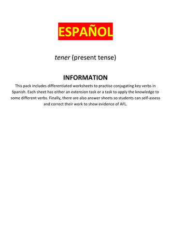 Spanish, tener (to have): Differentiated verb drills for conjugation ...