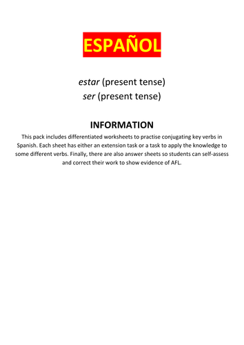 Spanish, ser & estar: Differentiated verb drills for conjugation ...