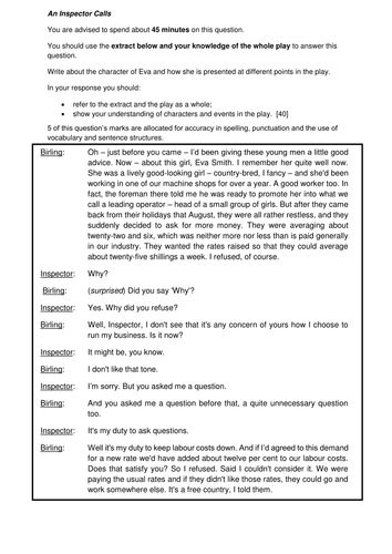 EDUQAS GCSE English Lit. 'An Inspector Calls' Extract and Whole Text ...