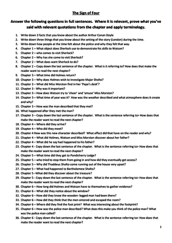 The Sign of the Four AQA Lit. (new spec. 2017) Very basic comprehension ...