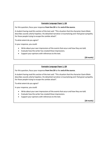AQA English Language Paper 1, Q4 Evaluation lesson World War Z ...