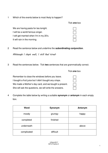 KS2 SATs practice papers set two - SPaG | Teaching Resources