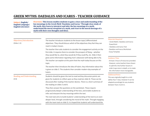 Greek Myths: Daedalus and Icarus | Teaching Resources