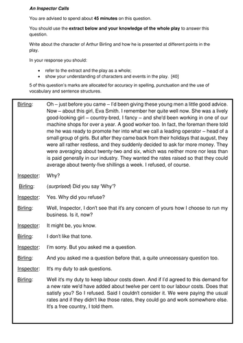 EDUQAS GCSE English Lit. 'An inspector Calls' Extract and Whole Text ...