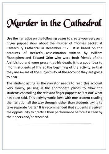 Henry and Becket - Make Your Own Finger Puppet Show of the Murder of ...