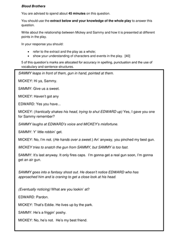 EDUQAS GCSE English Lit. 'Blood Brothers' Extract Whole Text Task ...