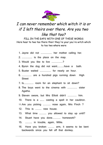 16 sentences for students to fill in the correct homophones | Teaching ...