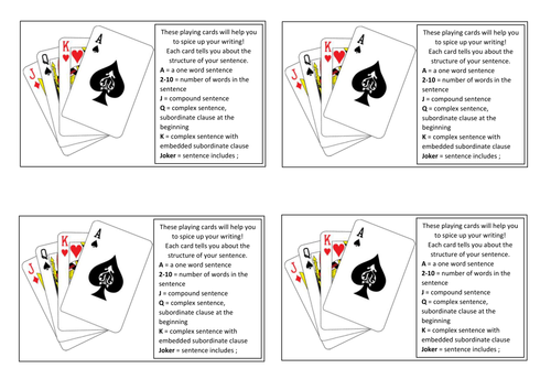 Playing Cards Creative Writing - Varying Sentence Length | Teaching ...