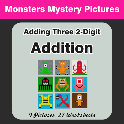 Adding Three 2-Digit Addition - Color-By-Number Mystery Pictures ...