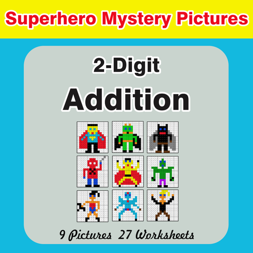 2-Digit Addition - Color-By-Number Superhero Mystery Pictures ...