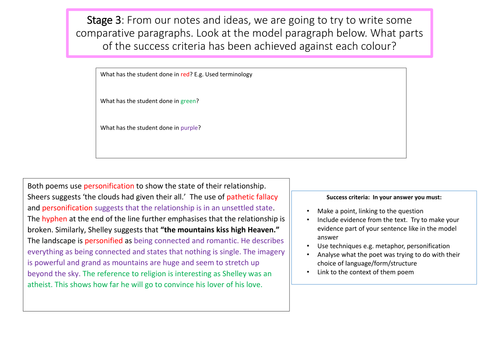 AQA Love and Relationships Comparing poetry | Teaching Resources