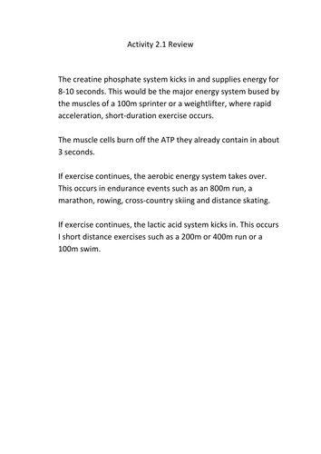 Btec Level 3 Sport 2016 New Specification Unit 1 Learning Aim E Energy Systems Teaching