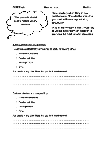 GCSE English Language - Pupil voice Questionnaire | Teaching Resources