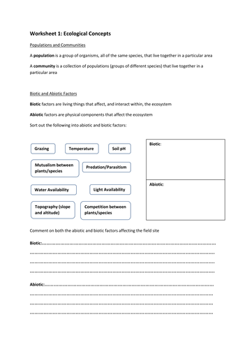 Ecological Sampling Worksheets | Teaching Resources