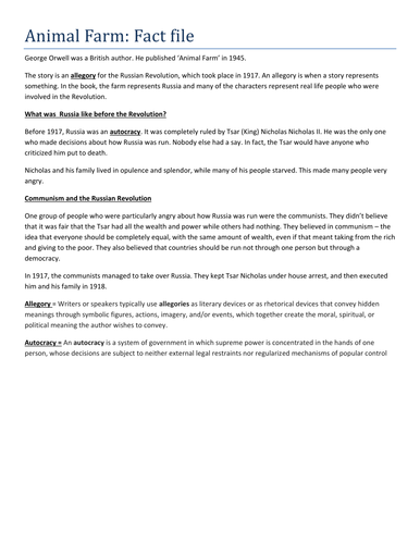 Animal Farm Fact File | Teaching Resources