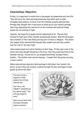 World War 1 - Conscientious Objectors | Teaching Resources