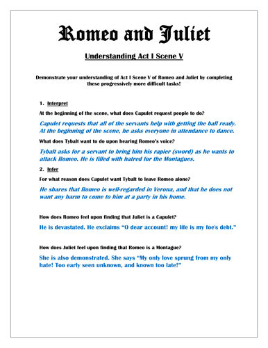 Romeo and Juliet: Act I Scene V - The Masquerade Ball Scene! | Teaching ...