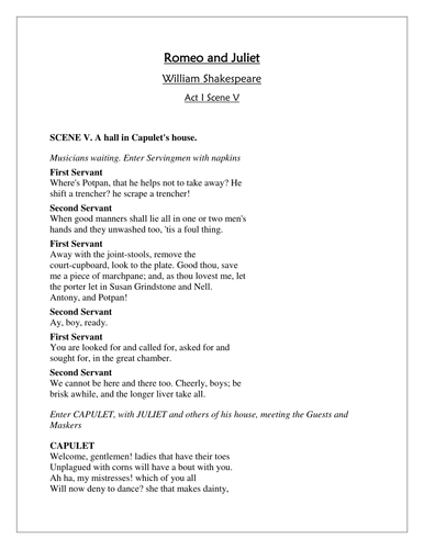 Romeo and Juliet: Act I Scene V - The Masquerade Ball Scene! | Teaching ...