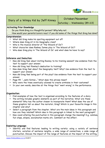 Diary of a Wimpy Kid by Jeff Kinney Guided Reading Plans | Teaching ...