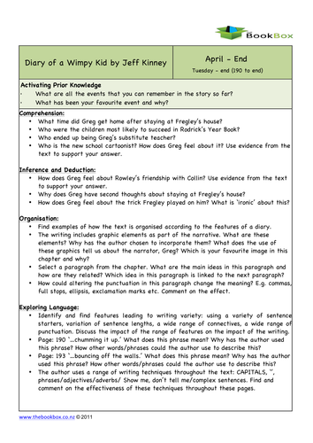 Diary of a Wimpy Kid by Jeff Kinney Guided Reading Plans | Teaching ...