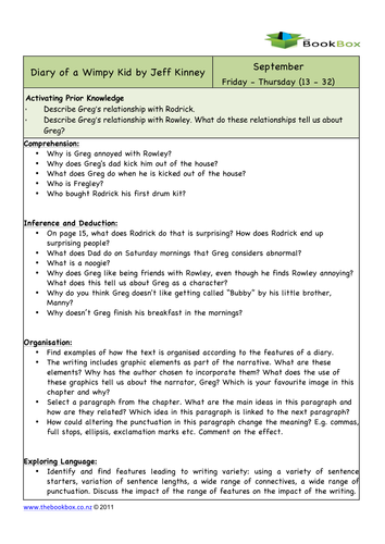 Diary of a Wimpy Kid by Jeff Kinney Guided Reading Plans | Teaching ...