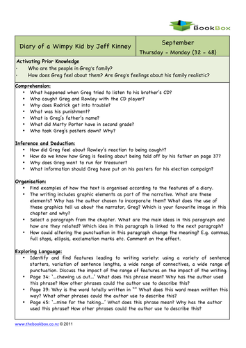 Diary of a Wimpy Kid by Jeff Kinney Guided Reading Plans | Teaching ...