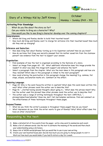Diary of a Wimpy Kid by Jeff Kinney Guided Reading Plans | Teaching ...