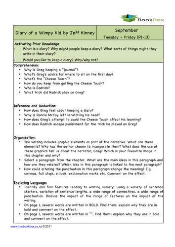 Diary of a Wimpy Kid by Jeff Kinney Guided Reading Plans | Teaching ...