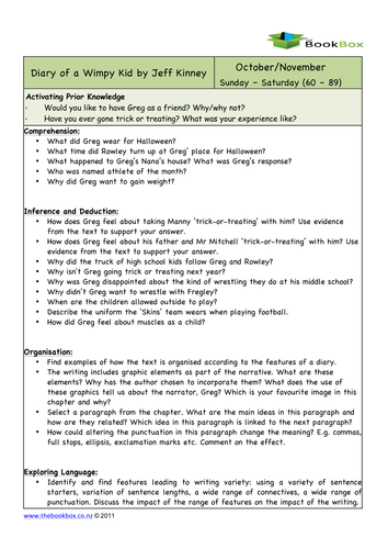 Diary of a Wimpy Kid by Jeff Kinney Guided Reading Plans | Teaching ...