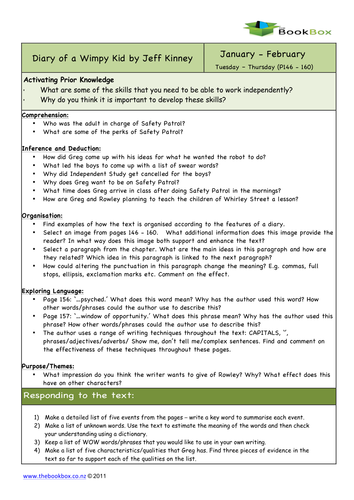 Diary of a Wimpy Kid by Jeff Kinney Guided Reading Plans | Teaching ...