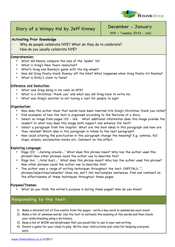 Diary of a Wimpy Kid by Jeff Kinney Guided Reading Plans | Teaching ...