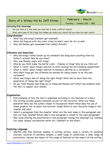 Diary of a Wimpy Kid by Jeff Kinney Guided Reading Plans | Teaching ...