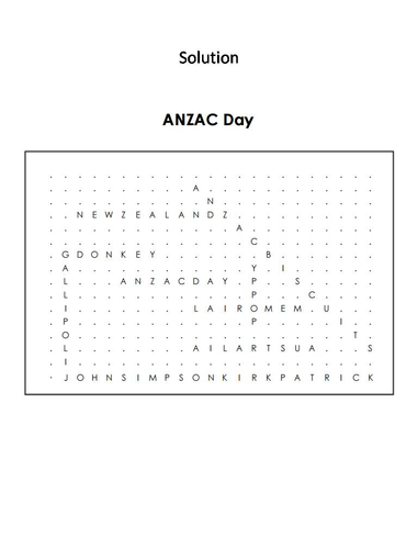 ANZAC Day Word Search | Teaching Resources