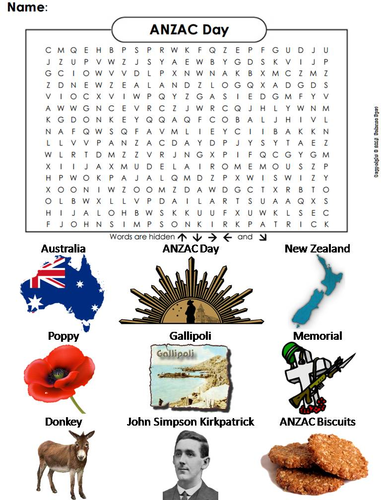 ANZAC Day Word Search | Teaching Resources