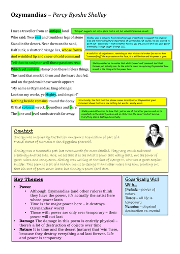 Ozymandias - Percy Shelley - AQA Power and Conflict - poem analysis ...