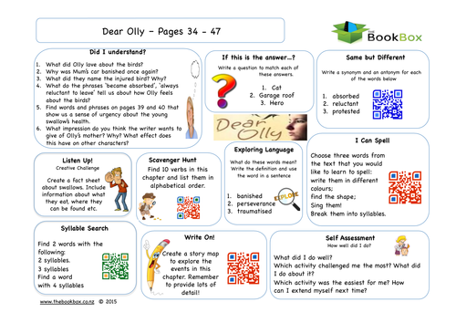 Dear Olly by Michael Morpurgo Independent Learning Contracts | Teaching ...