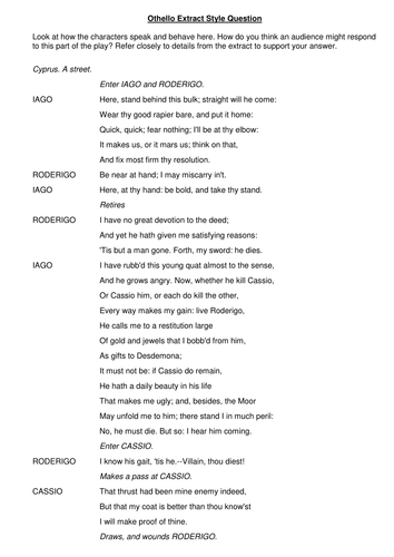 EDUQAS GCSE English Lit. 'Othello' Act 5 Scene 1 Speak and Behave ...