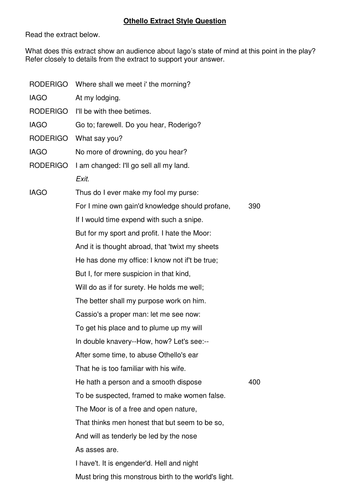 REVISION: EDUQAS GCSE English Lit. 'Othello' - Writing Scaffold ...