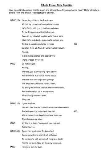 REVISION: EDUQAS GCSE English Lit. 'Othello' - Writing Scaffold ...