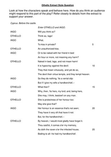 REVISION: EDUQAS GCSE English Lit. 'Othello' - Writing Scaffold ...