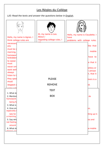 FRENCH - School Rules - Worksheets | Teaching Resources