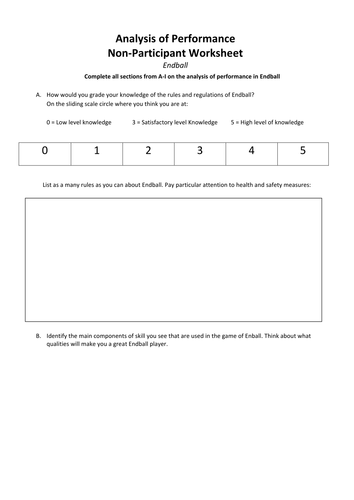 Non participant worksheets for 10 sports (Analysis of performance ...