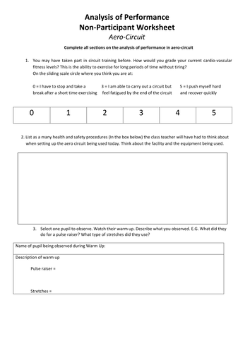 Non participant worksheets for 10 sports (Analysis of performance ...