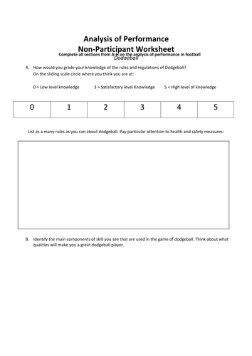 Non participant worksheets for 10 sports (Analysis of performance ...