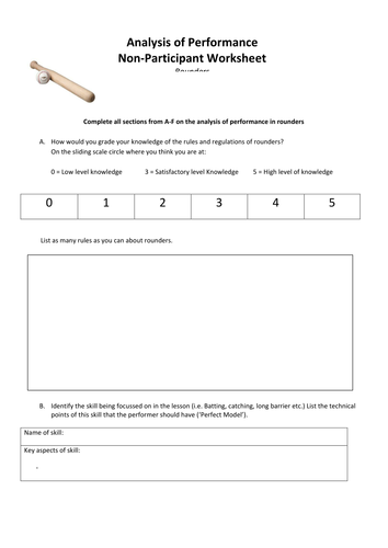 Non participant worksheets for 10 sports (Analysis of performance ...
