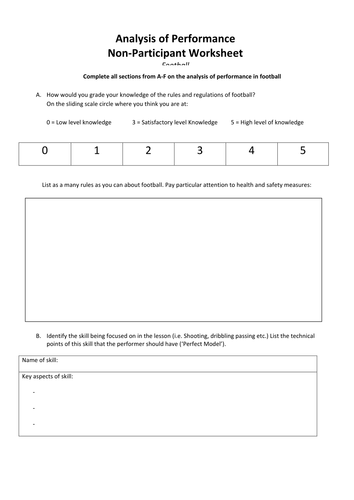 Non participant worksheets for 10 sports (Analysis of performance ...
